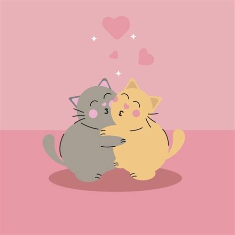 새끼 고양이 키스 플랫 스타일 사랑 키스와 귀여운 벡터 일러스트 레이 션 프리미엄 벡터