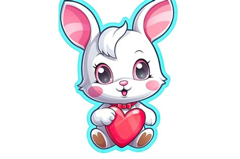 Premium Ai Image Sticker Kawaii Easter Bunny Cartoon Holding An