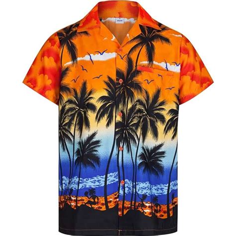 Orange Short Sleeve Hawaiian Shirt For Men Aloha Shirt Redstar