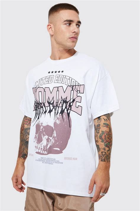 Mens Oversized Homme Gothic Skull T Shirt Boohoo Uk
