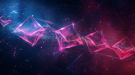 Abstract Digital Art With Glowing Geometric Shapes In Blue And Pink