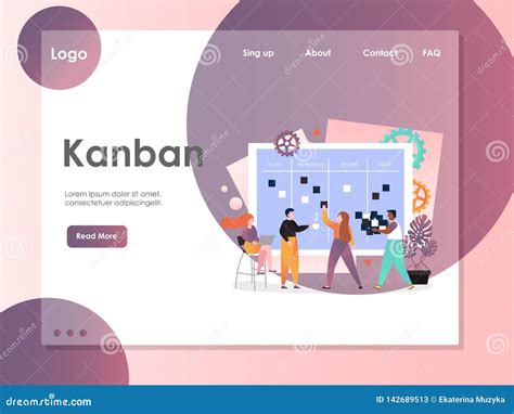 Kanban Landing Page Design Website Banner Vector Template Scrum Task Board Agile Software