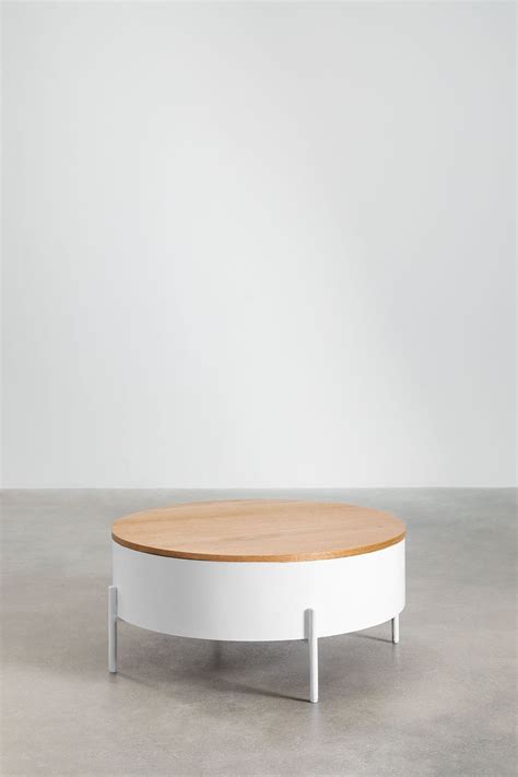 Mesa De Centro Redonda Elevable En Madera Y Acero Ø80 Cm Tainara Sklum