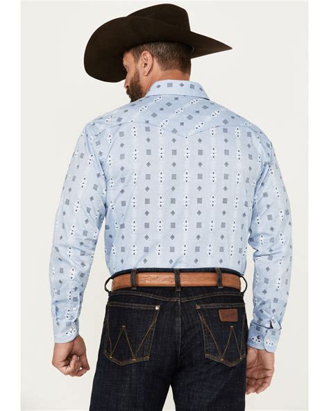 Rough Stock By Panhandle Mens Chambray Southwestern Print Long Sleeve
