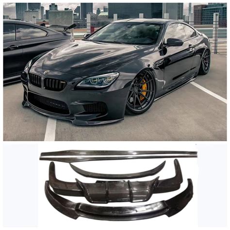 Bmw M6 F06 F12 F13 2012 2016 리얼 탄소 섬유 범퍼 프론트 립 리어 디퓨저 스포일러 사이드 스커트 리어 뷰
