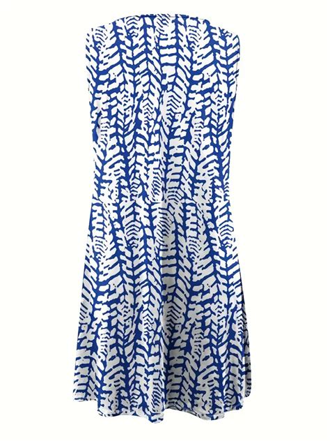 Color Block Printing Keyhole Dress Boho Crew Neck Sleeveless Temu