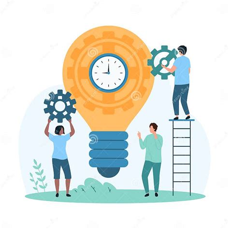 Creative Time Management Ideas Workflow Setup Tiny People Customize Clock In Light Bulb Stock