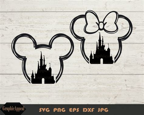 Magical Mouse Outline Svg Bundle Castle Hairbow Head Icon Digital