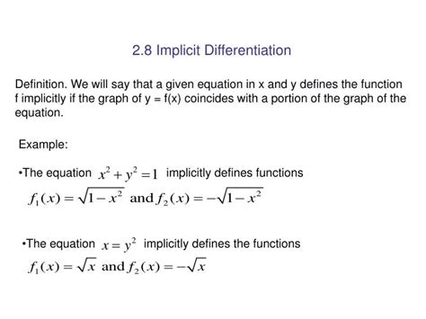 Ppt 2 8 Implicit Differentiation Powerpoint Presentation Free Download Id 5799188
