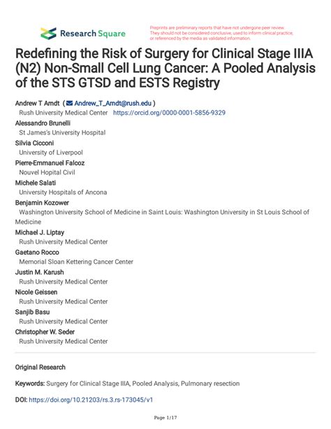 Pdf Redefining The Risk Of Surgery For Clinical Stage Iiia N2 Non