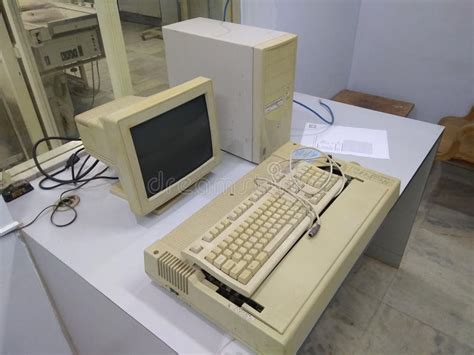 Old Antique Piece Of Computer Set Of Crt Monitor Keyboard Cpu And