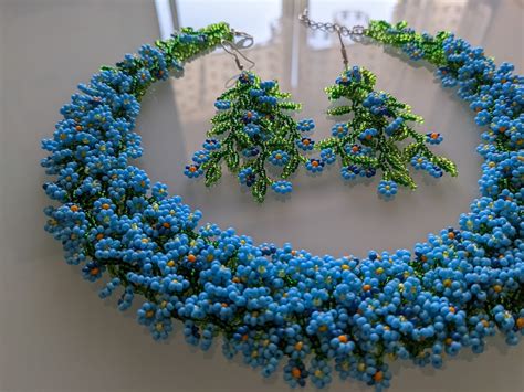 Free Shipping Ukrainian Handmade Set Ukrainian Jewelry Forget Me Not