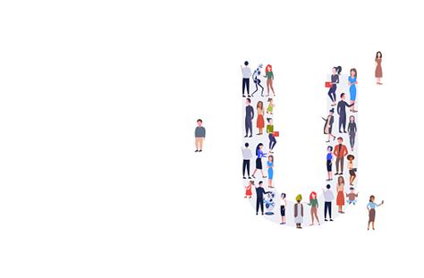 비즈니스 맨 군중 모여 편지 U 모양 영어 알파벳 개념 믹스 레이스 남성 여성 캐주얼 사람들 그룹 함께 전체 길이 수평 서 군중에 대한 스톡 벡터 아트 및 기타 이미지