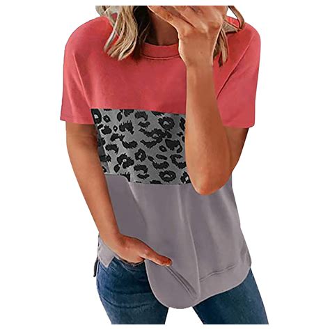 Ernkv Womens Trendy Loose Basic Tops Clearance Leopard Stripe Print
