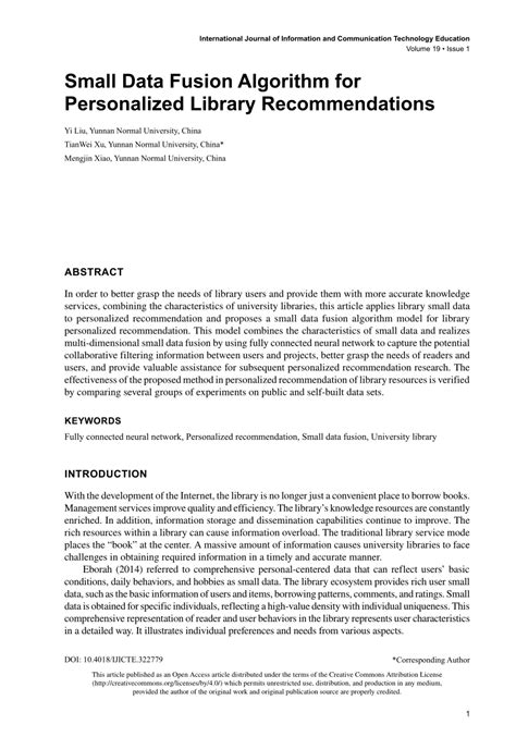 Pdf Small Data Fusion Algorithm For Personalized Library Recommendations