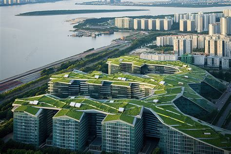 Green Buildings With Roofs Background River Building High Resolution