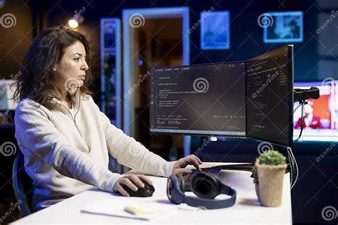 Computer Scientist Doing Software Debugging On Pc At Home Stock Image