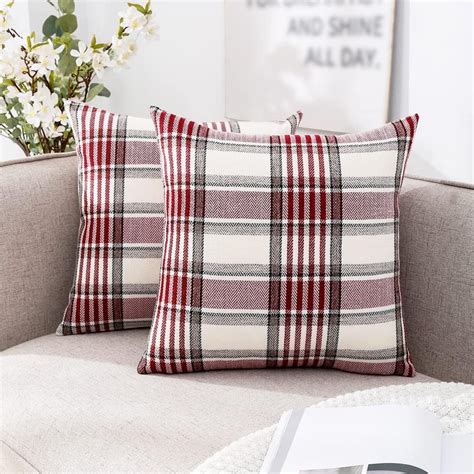 Red Tartan Christmas Plaid Pillow Covers 20x20 Set Of 2 Farmhouse
