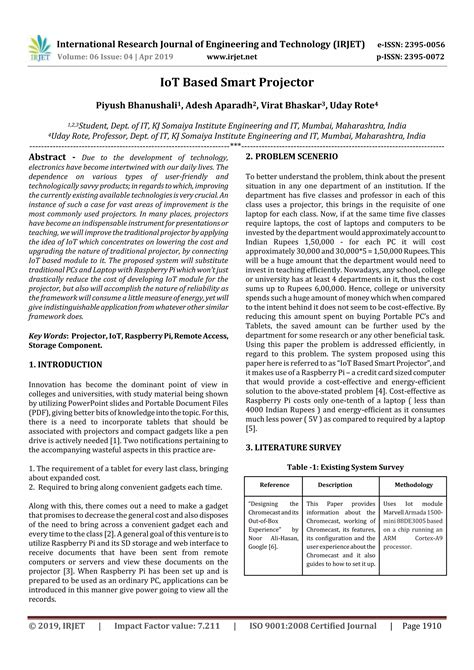 Irjet Iot Based Smart Projector Pdf Internet Of Things Internet