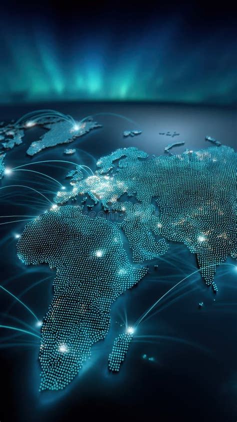 Abstract World Map Formed From Glowing Dots With Network Connection