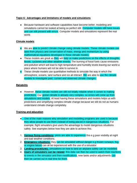 Unit 6 Advantages And Limitations Of Models And Simulations Pdf