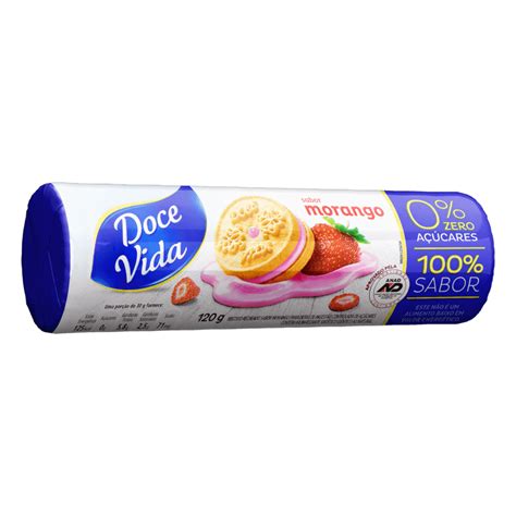 Bolacha Recheada De Morango Zero Açúcar Doce Vida Pacote 120g