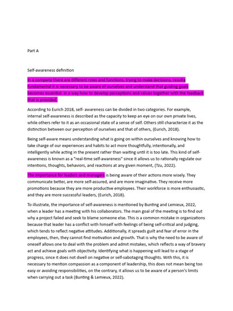 part a pdf self awareness awareness