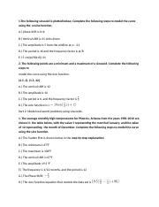 Performance Task Docx The Following Sinusoid Is Plotted Below Complete The Following Steps