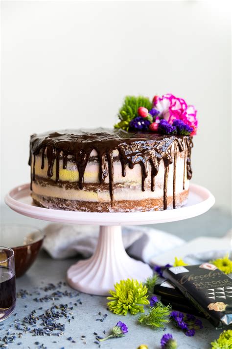 Vanilla Lavender Layer Cake With Dark Chocolate Ganache