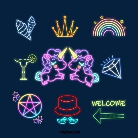 네온 컬러 꿈 스티커 일러스트 왕관 네온 스타일 공상 바 Png 일러스트 및 Psd 이미지 무료 다운로드 Pngtree