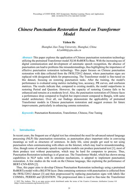 Pdf Chinese Punctuation Restoration Based On Transformer Model