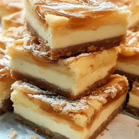Caramel Swirl Cheesecake Bars Savorysplash