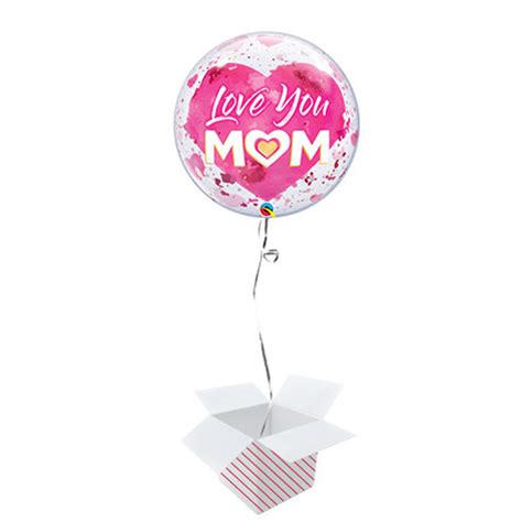 Love You Mom Heart Pink Bubble Helium Qualatex Balloon Inflated