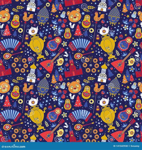 Russian Moscow Colored Icons Seamless Background Abstract Pattern
