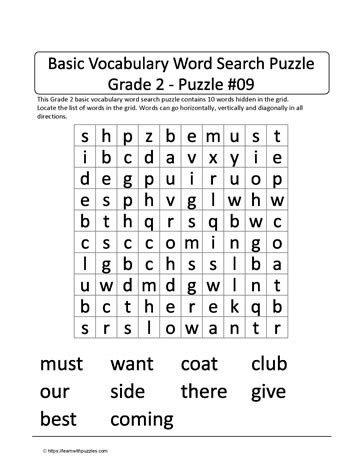 Basic Gr2 Vocab Word Search 09 Learn With Puzzles