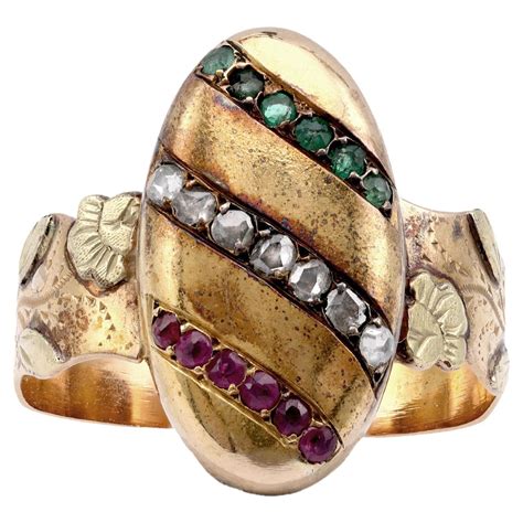 Victorian French Ruby Diamond Emerald Gold Ring For Sale At 1stdibs