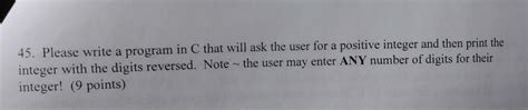 Solved 45 Please Write Integer With The Digits Reversed
