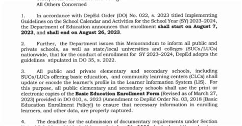 Deped Issued The Guidance On The Conduct Of Enrollment For School Year