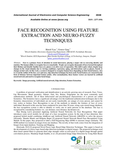 Pdf Face Recognition Using Feature Extraction And Neuro Fuzzy Techniques