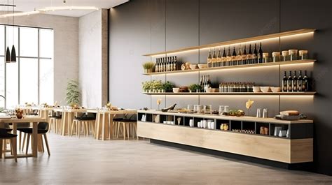Contemporary Restaurant Design With Modern Buffet Stylish Display