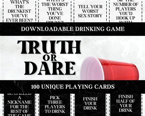 Truth Or Dare Drinking Game For Adults Group Party Game Printable