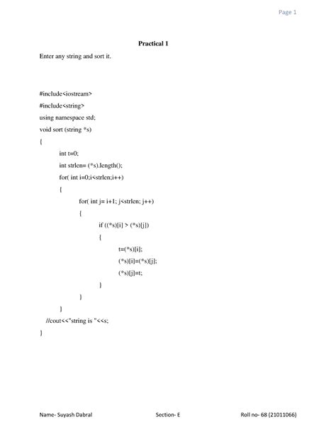 Oops With C Programs Practical 1 Enter Any String And Sort It