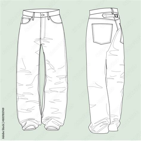 Jeans Cargo Silhouette Denim Outline Jeans Vector Design Sketch