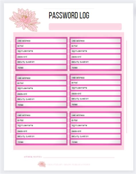 Printable Password Log Keeper Tracker Digital Planner Letter A4 A5 Half Page Sizes Etsy