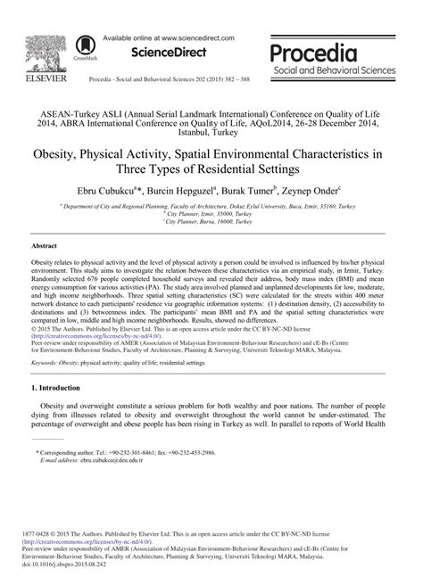 Pdf Obesity Physical Activity Spatial Environmental Characteristics