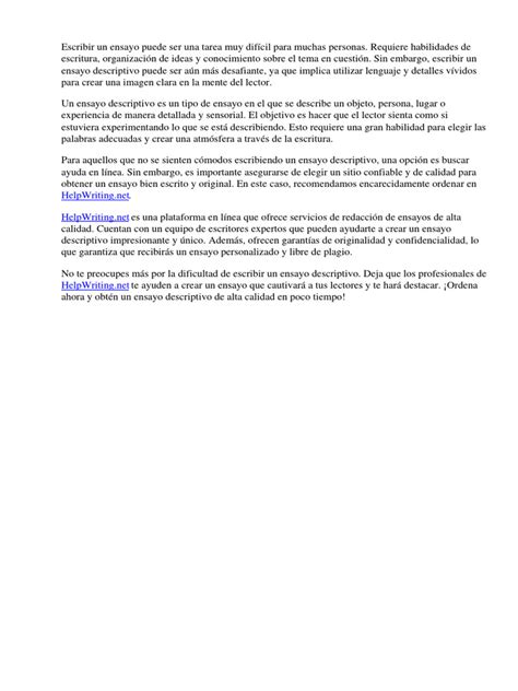 Ensayo Descriptivo Consejos Y Ayuda Profesional Pdf Ensayos Cognición
