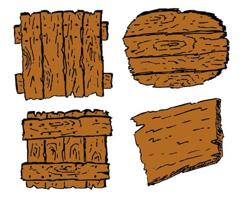 Eenvoudige Set 4 Vector Hand Tekenen Schets Houten Plank Premium Vector