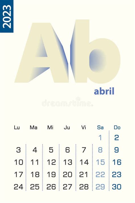 Minimalist Calendar Template For April 2023 Vector Calendar In Spanish