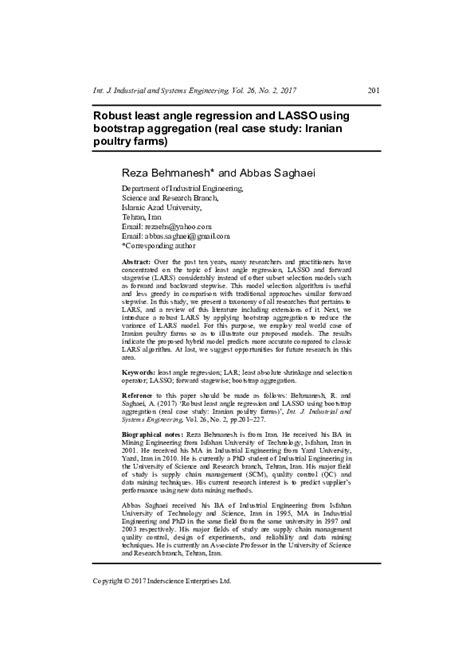 Pdf Robust Least Angle Regression And Lasso Using Bootstrap