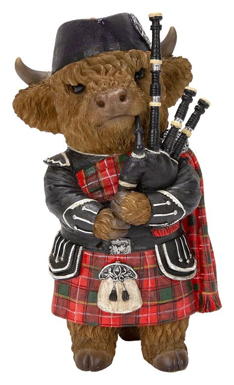 Vivid Arts Scottish Bagpiper Highland Cattle Cow Ornament T Indoor